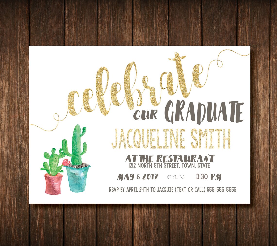 Cactus Theme Graduation Party Invitation Custom Digital Copy - Etsy