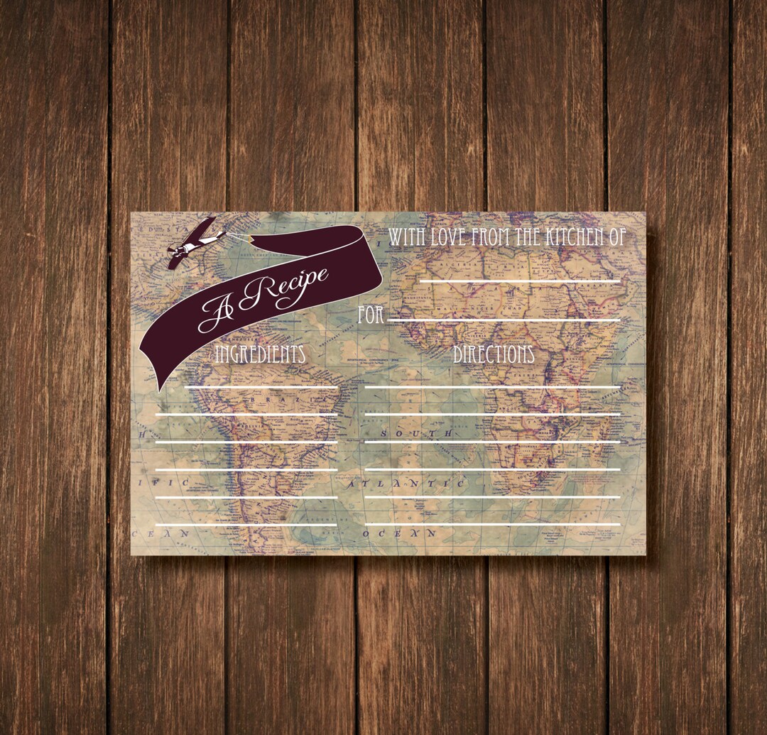 Travel Theme Recipe Card Instant Digital Download - Etsy