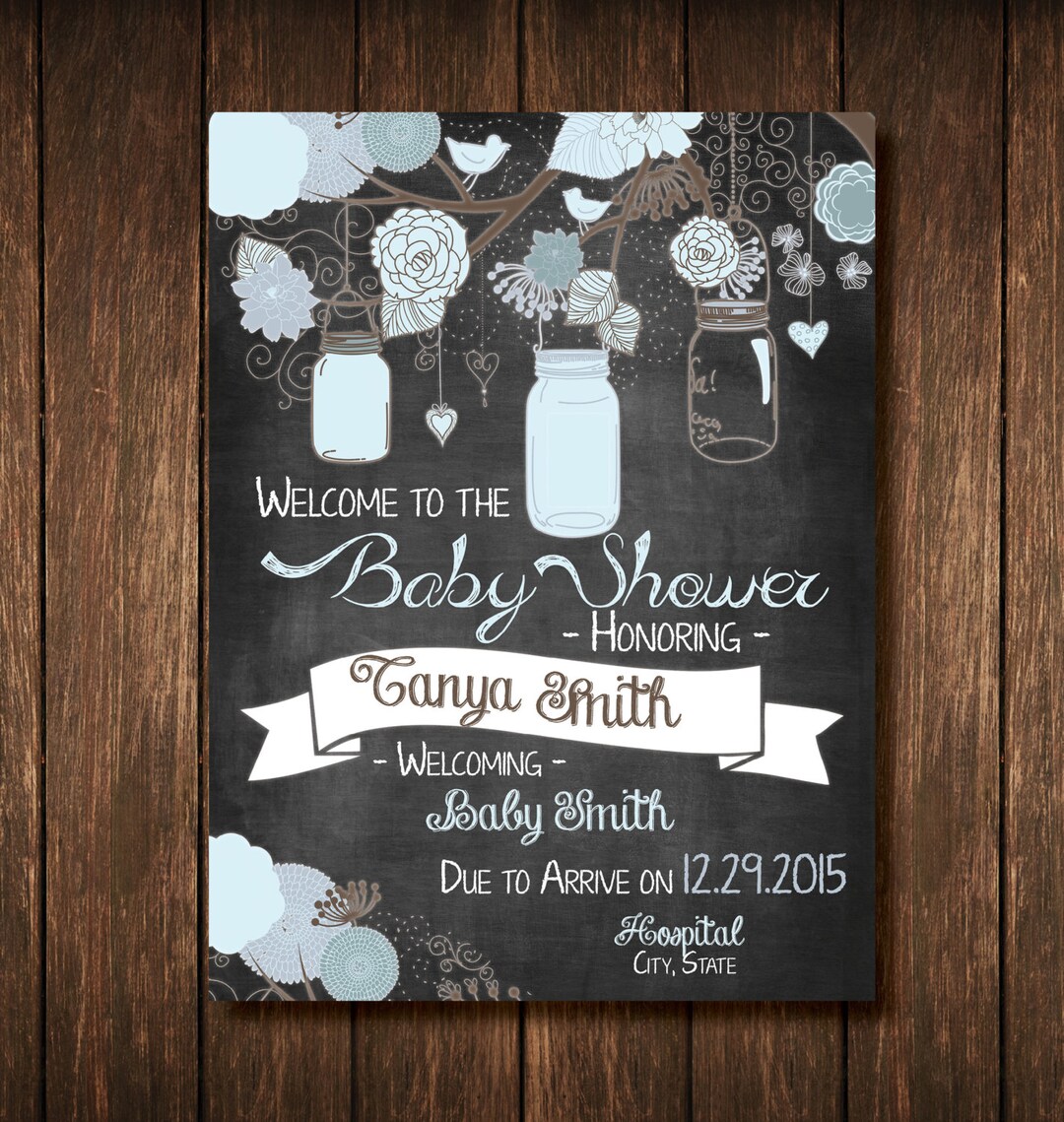 Mason Jar Chalkboard Baby Shower Sign for Baby Boy Custom Digital Copy ...