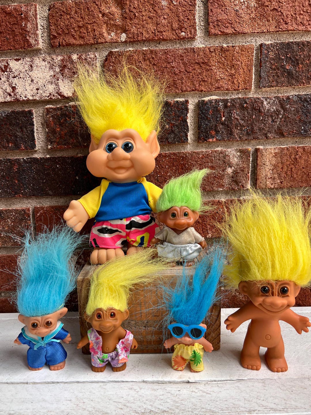 Vintage Troll Doll Lot ITB, Russ Troll, Yellow Blue Green Hair, Retro ...