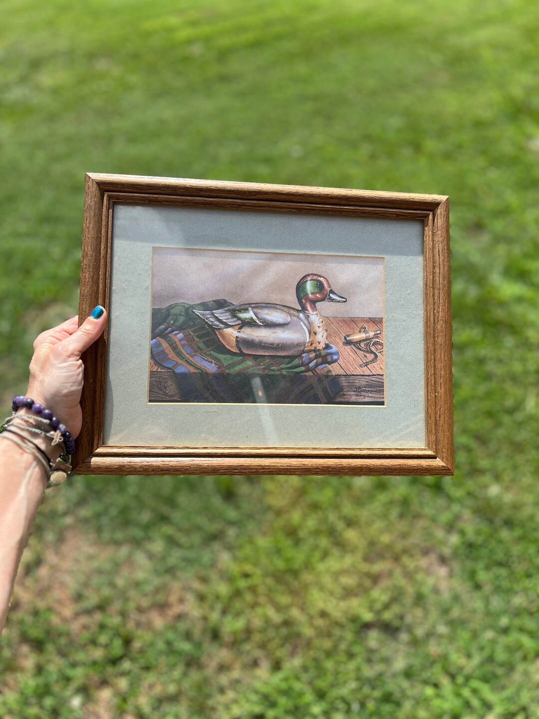 Framed Decoy Duck Picture by J. Gibson, Rustic Cabin Cottage Woods ...