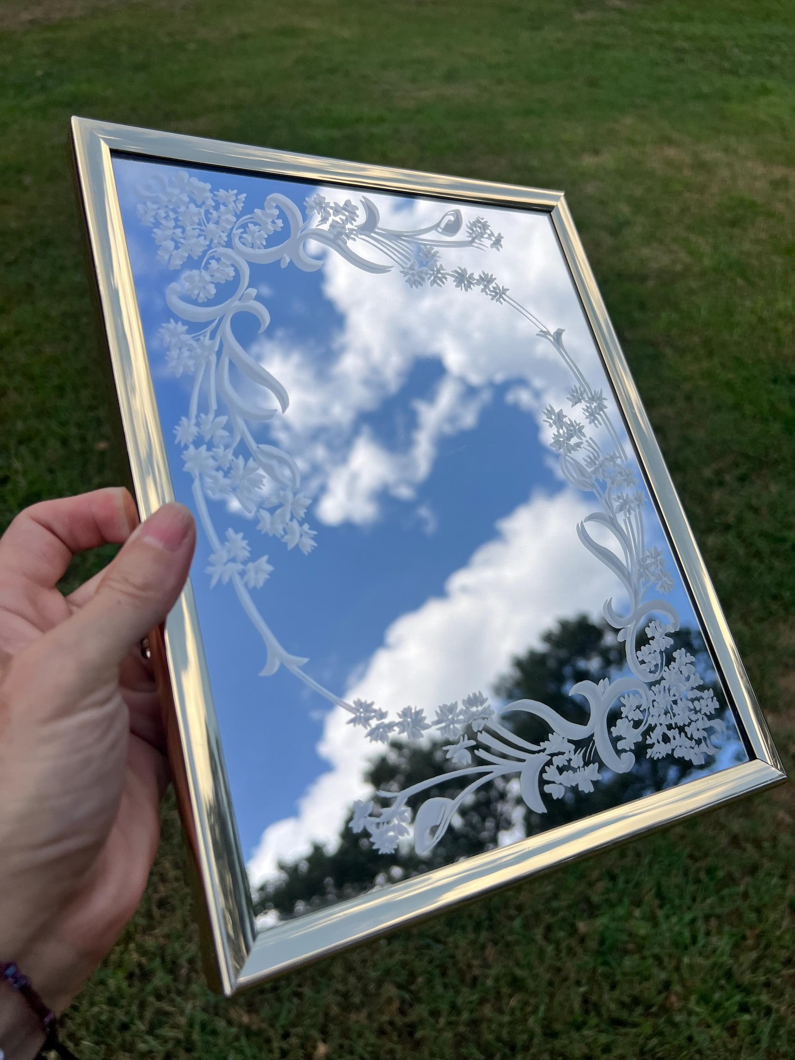 Vintage Mirror, Floral Flowers Frosted Etched Mirror Gold Frame ...