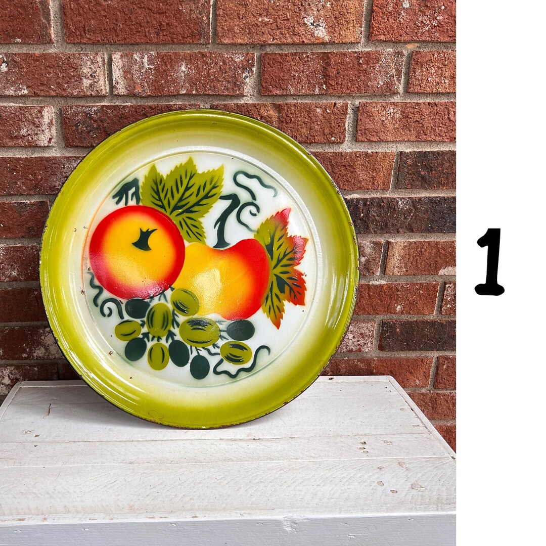 Vintage 1950s 1960s Enamelware Fruit Vegetable Themed Metal Tray, Tin ...