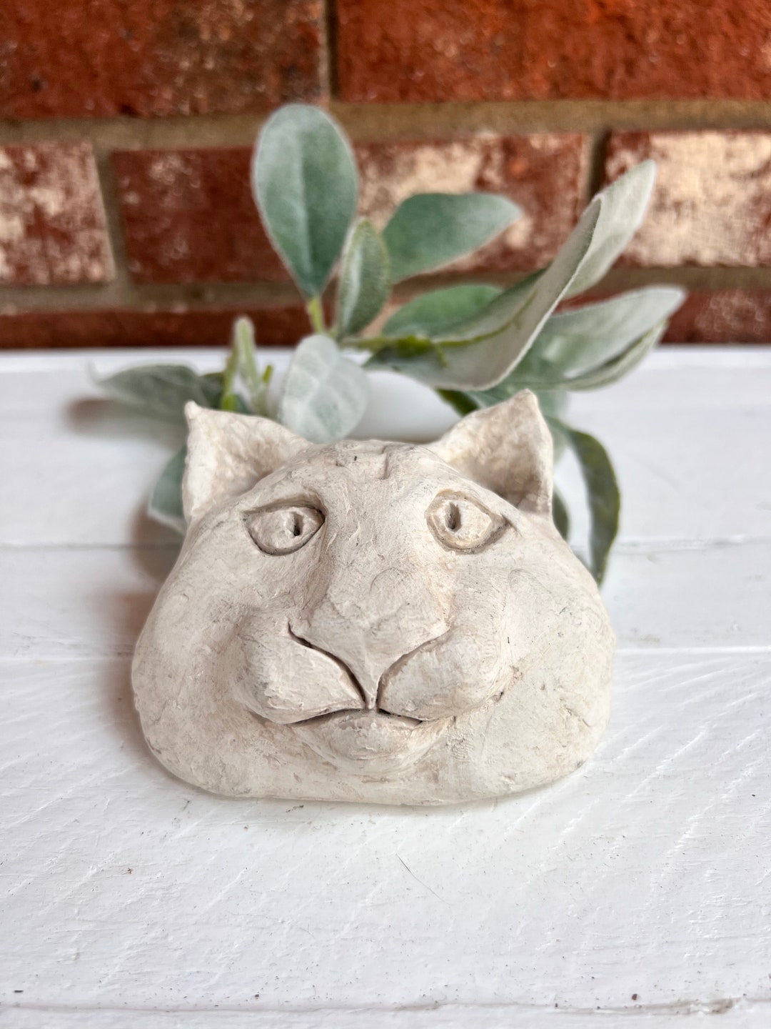 Vintage Art Pottery Cat Head Sculpture Figurine Paperweight Signed ...