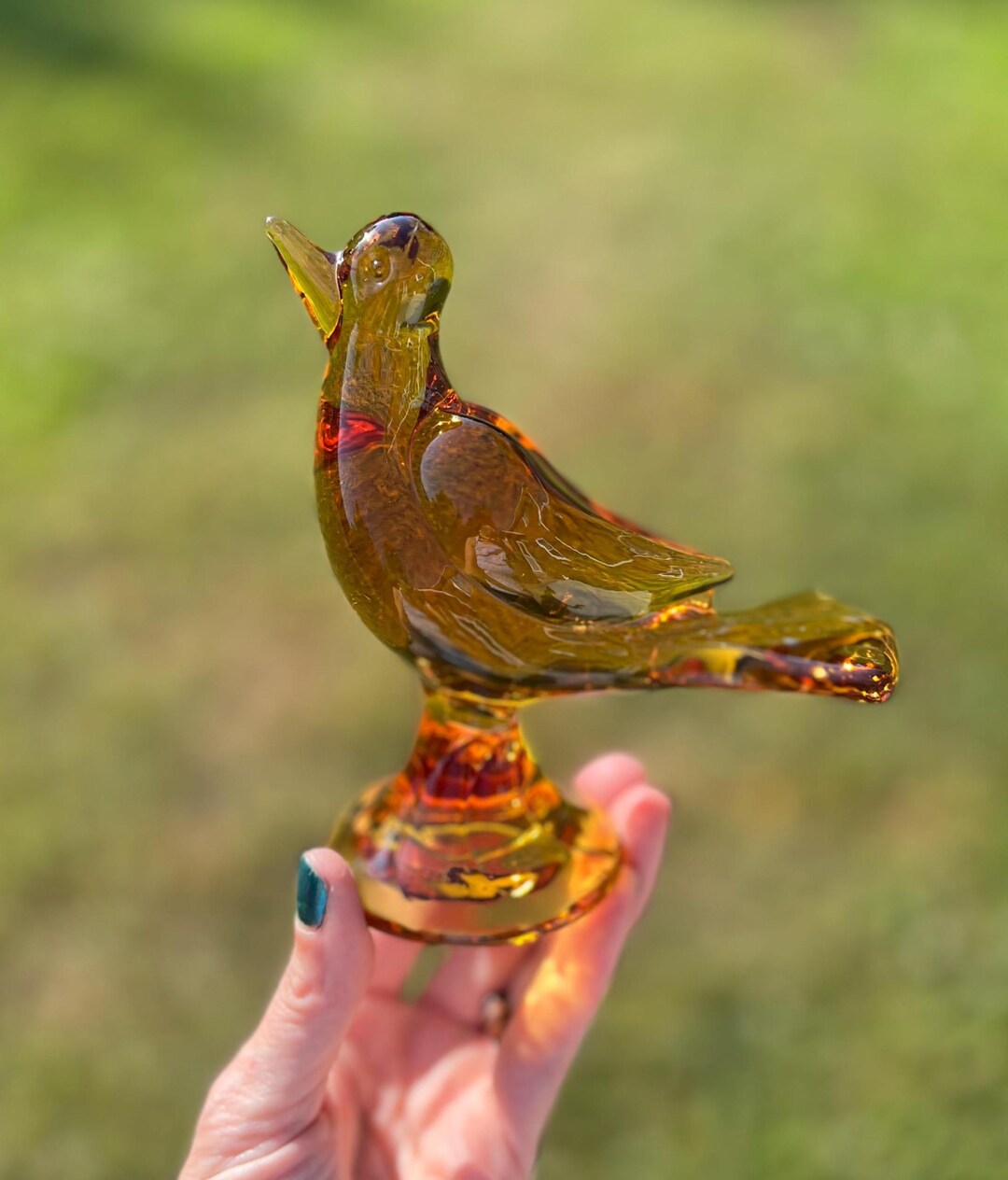 Vintage Viking Epic Glass Bird Robin Figurine Persimmon Orange Amberina ...