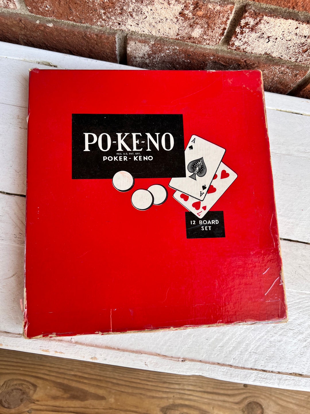 Vintage PO-KE-NO Poker Keno Pokeno Card Game 12 Board Set Vintage 1960's Red Box, Classic ...
