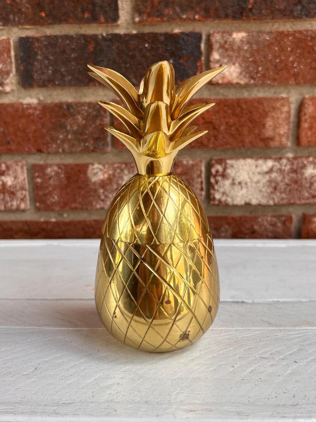 Vintage Solid Brass Pineapple Trinket Dish Lidded Candle Holder Tiki ...