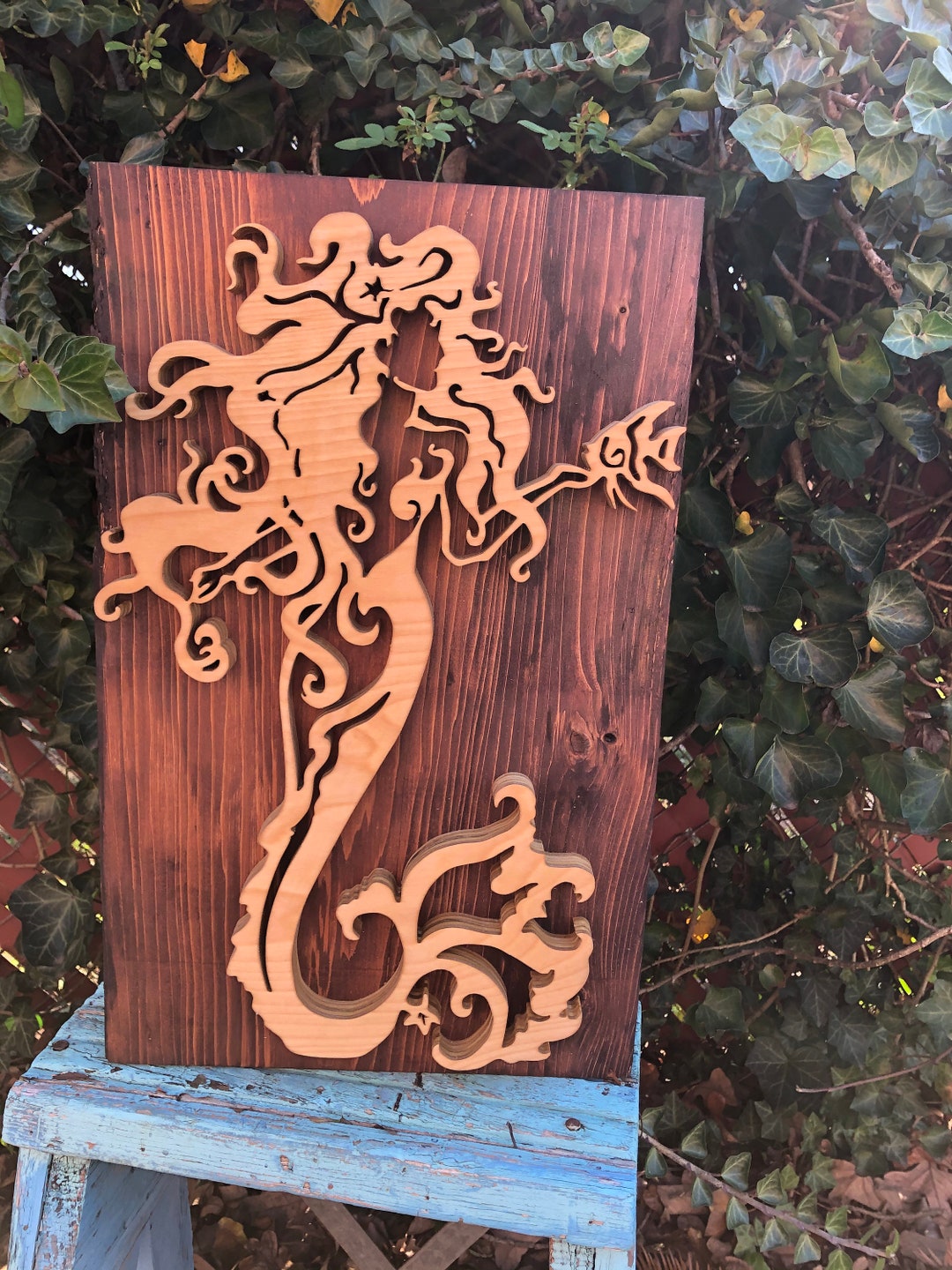 Wooden Mermaid, Wood Mermaid, Large Wood Mermaid, Coastal Wall Art ...