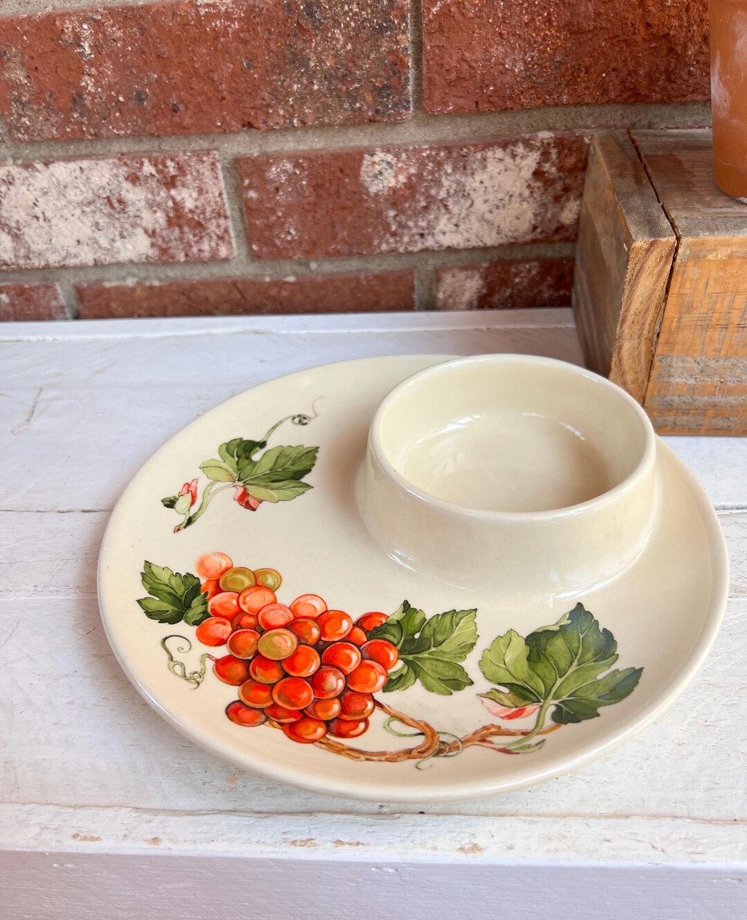Vintage Chip and Dip Platter, Teleflora Ceramic Serving Dish Dip Plate ...