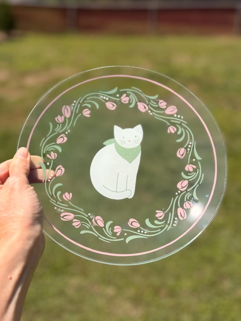 Vintage 1980s Kitschy Cat Plate Decorative Reverse Image Country ...