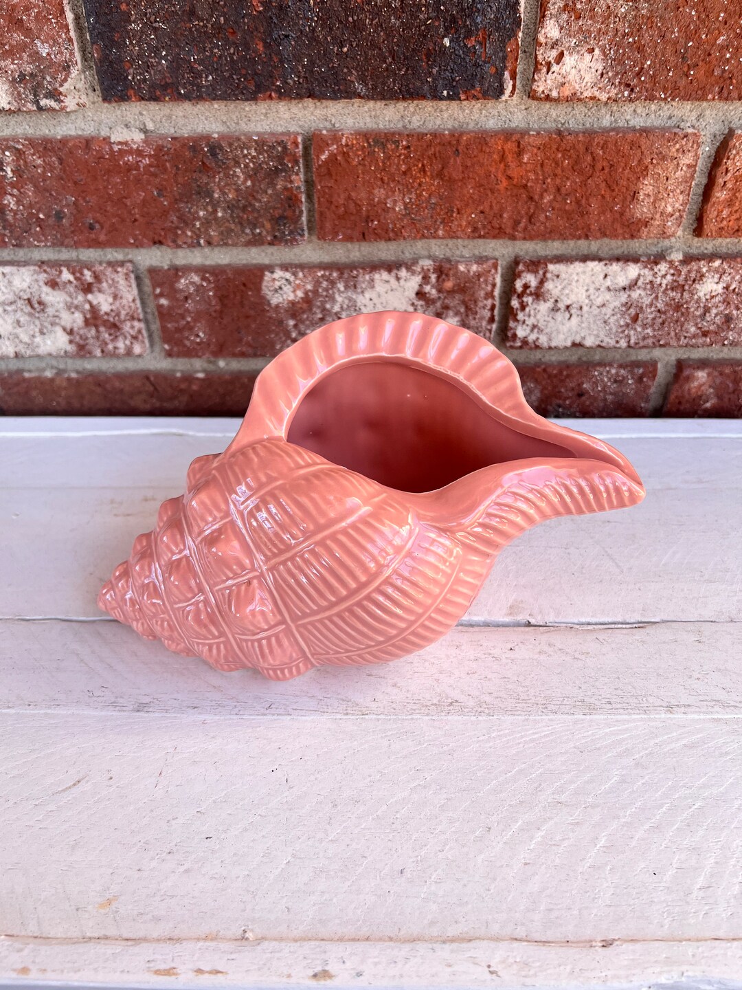 Vintage Seashell Conch Shell Planter Vanity Container Ceramic Mauve ...