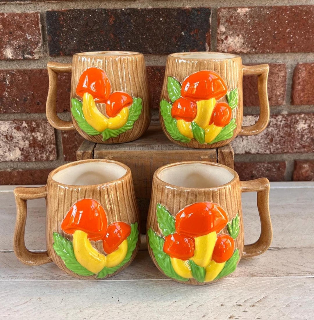 Vintage Mushroom Mugs Arnel's Hobbyist Ceramic Mushroom Mugs 1970's Set ...