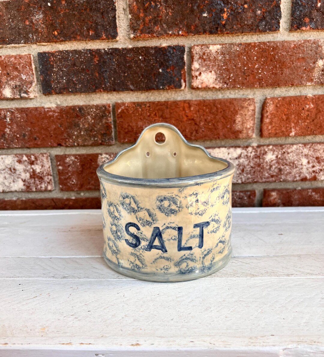 Vintage Salt Cellar, Large Ceramic Handmade Hand Painted Round Salt ...