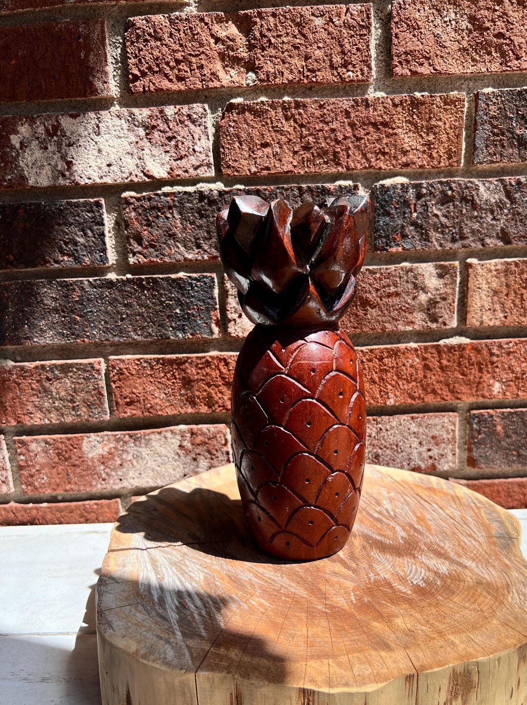 Vintage Pineapple Candlestick, Hand-carved Solid Wood Chunky Hawaiian ...