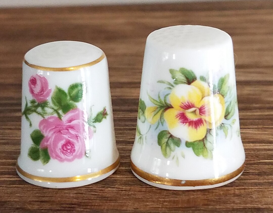 Vintage Porcelain Flower Pattern Thimbles, Sewing Thimbles, Knick ...
