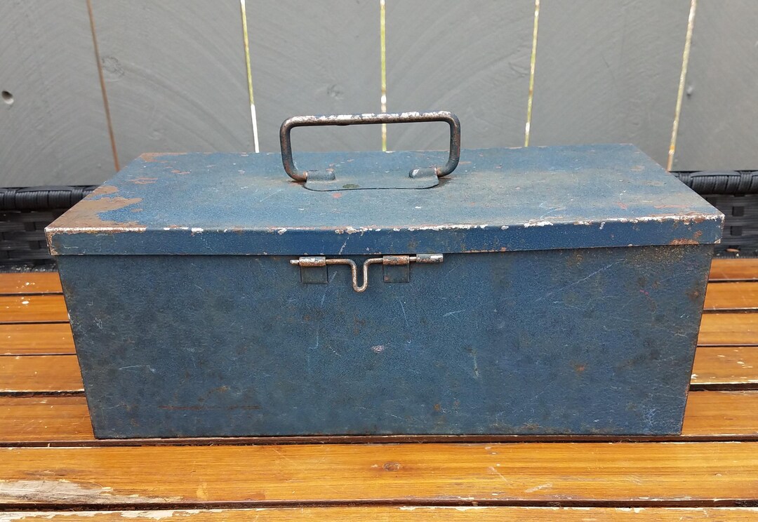 Vintage Blue Rustic Heavy Duty Tool Box Parts Box With Tray - Etsy