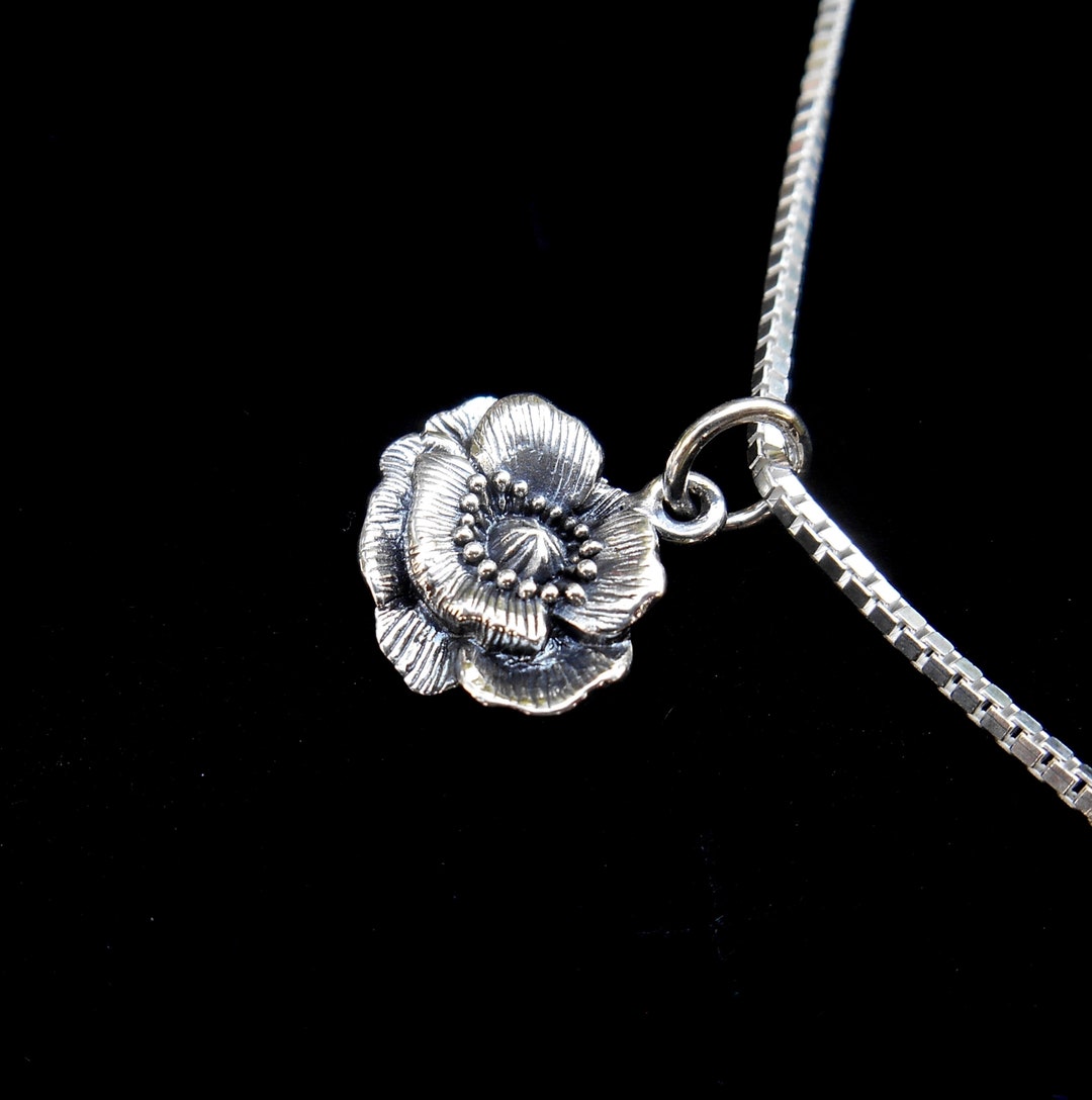 Poppy Necklace - Honor Veterans Wear a Poppy - Flower Jewelry, Sterling ...