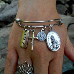 Saint Bernadette Bangle Bracelet- Stainless Steel- Chalice- Cross-faith ...