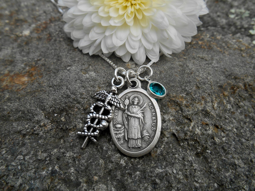 Saint Raymond Nonnatus Necklace - Caduceus - Crystal Birthstone ...