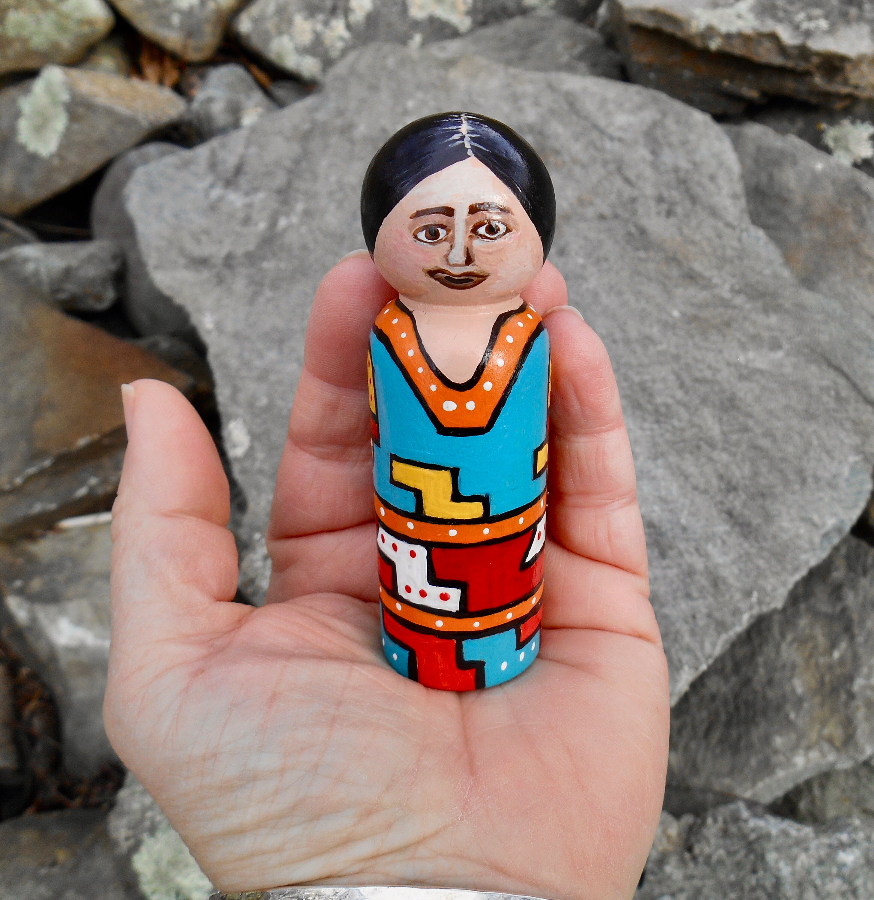 Wooden Peg Doll, Aztec Doll, India Woman, Pretend Play Montessori ...