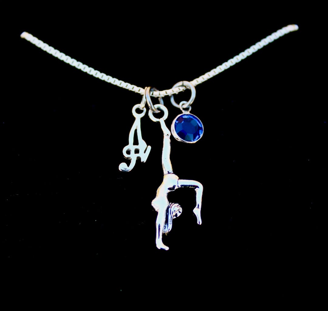Gymnastics Charm Necklace, Sterling Silver Box Chain Necklace ...