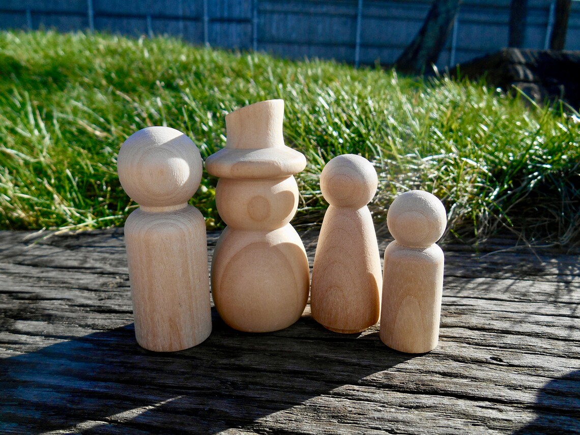 SNOWMAN & Children Peg Dolls/ Set of FOUR/ Wood Snowmen/ Blank - Etsy