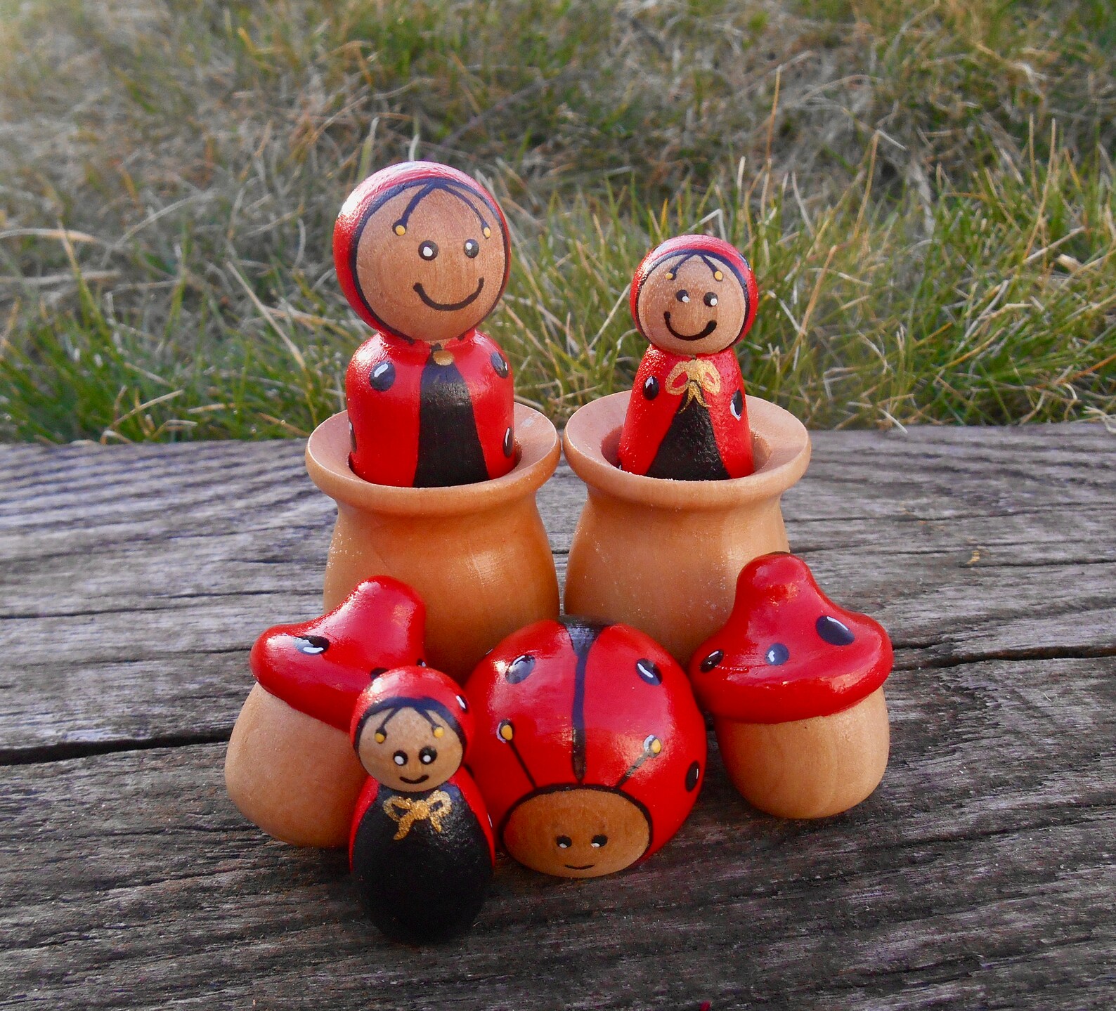 Ladybug Peg Doll Set Montessori Pretend Play Wood Doll Set - Etsy
