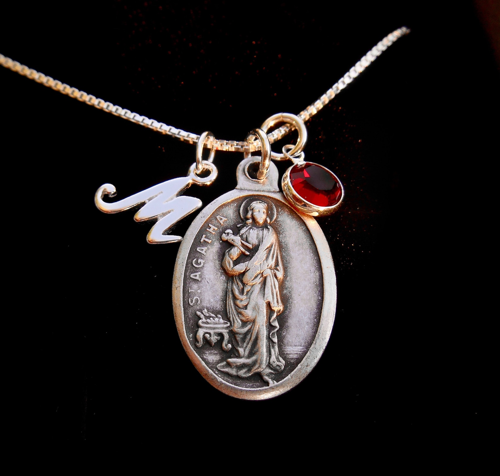 Saint St Agatha Necklace Personalized Initial Patron | Etsy