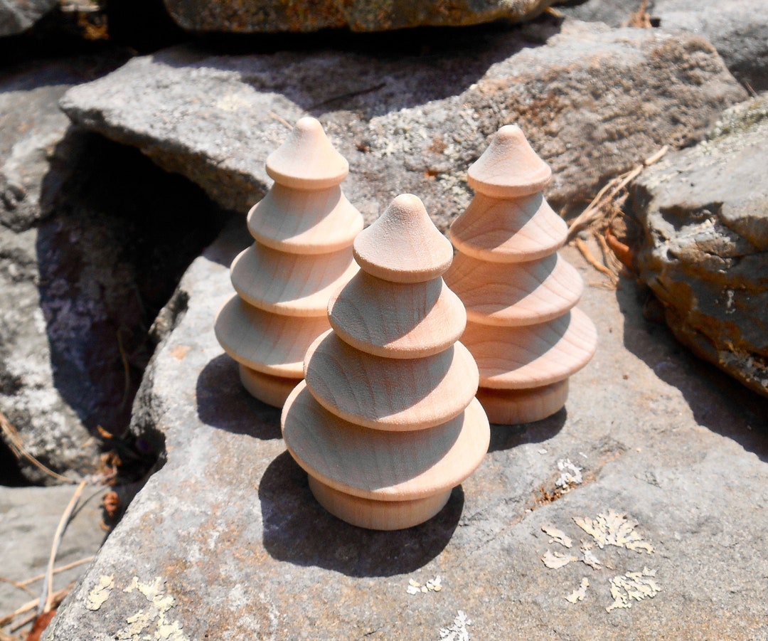 Miniature Wooden Trees, Set of (3) Dollhouse Christmas Trees, Peg Doll ...