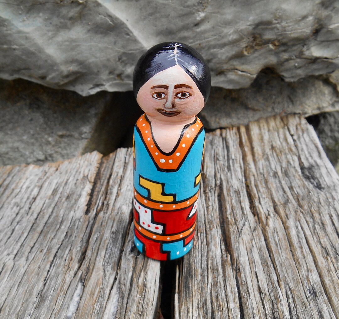 Wooden Peg Doll, Aztec Doll, India Woman, Pretend Play Montessori ...