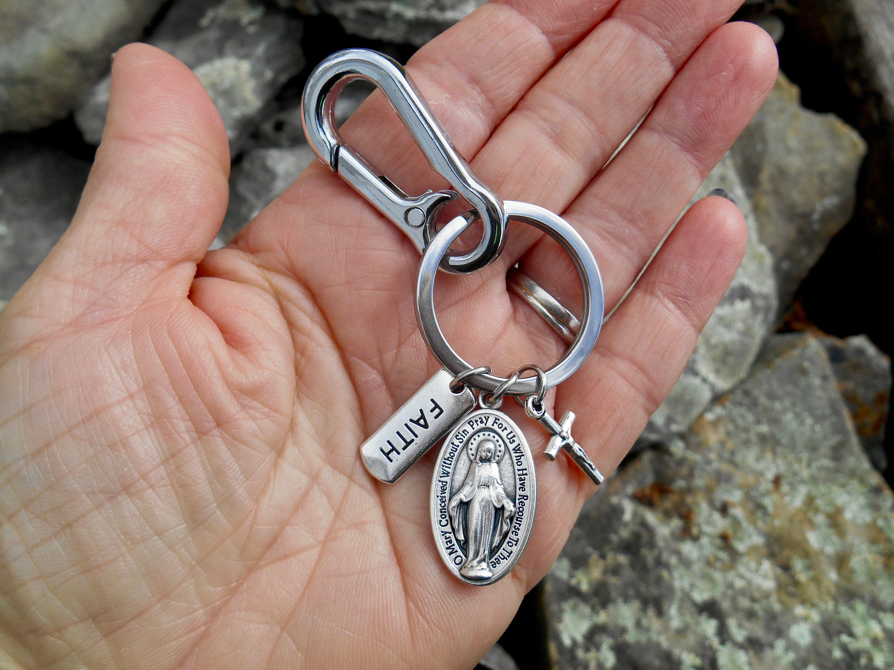 Miraculous Medal Key Chain Key Clip Faith Keychain Saint - Etsy