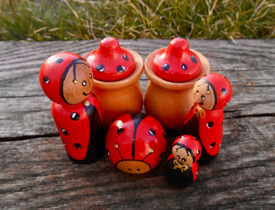 Ladybug Peg Doll Set Montessori Pretend Play Wood Doll Set - Etsy