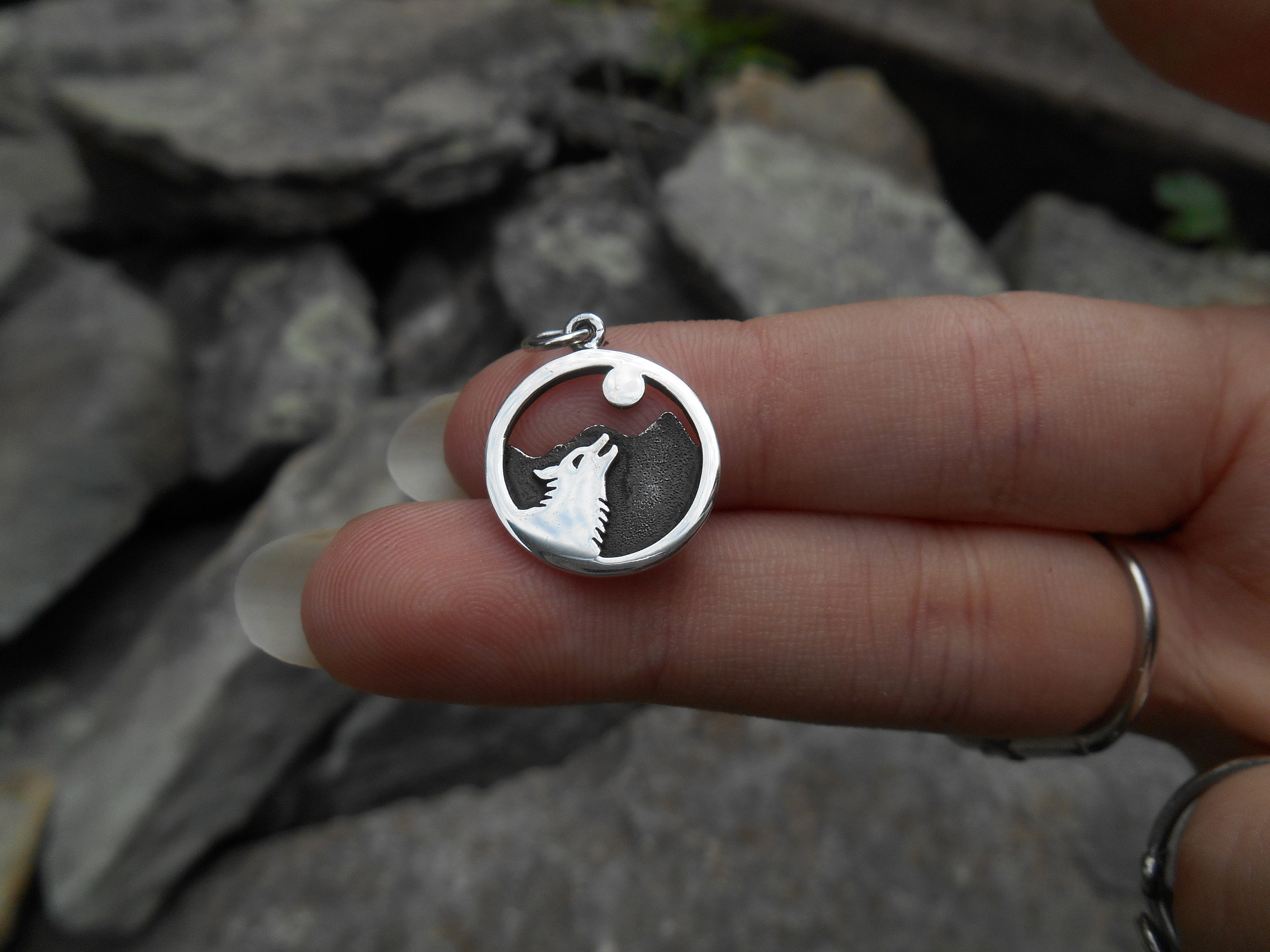 Wolf Charm Howling Wolf Moon Charm Necklace 925 Wolf - Etsy