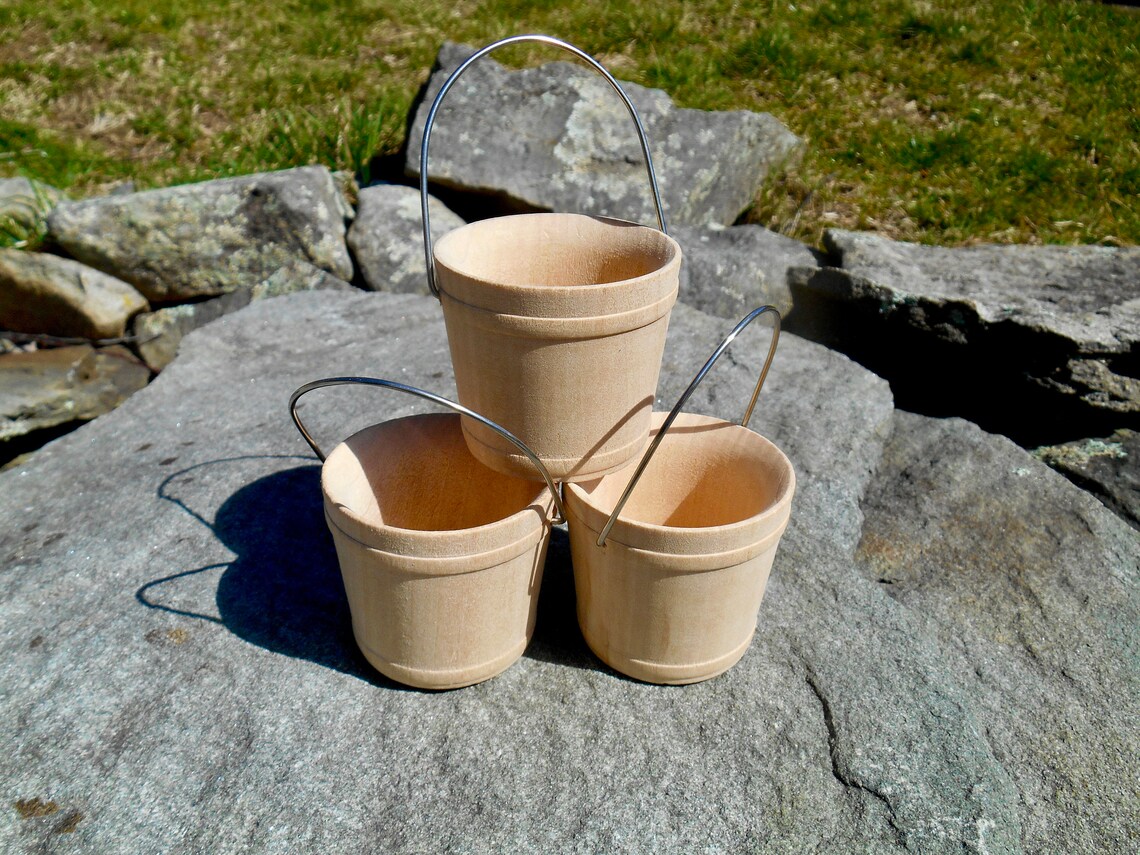 Miniature Wooden Buckets Set of 3 Small Wood Pails 2-1/16 | Etsy