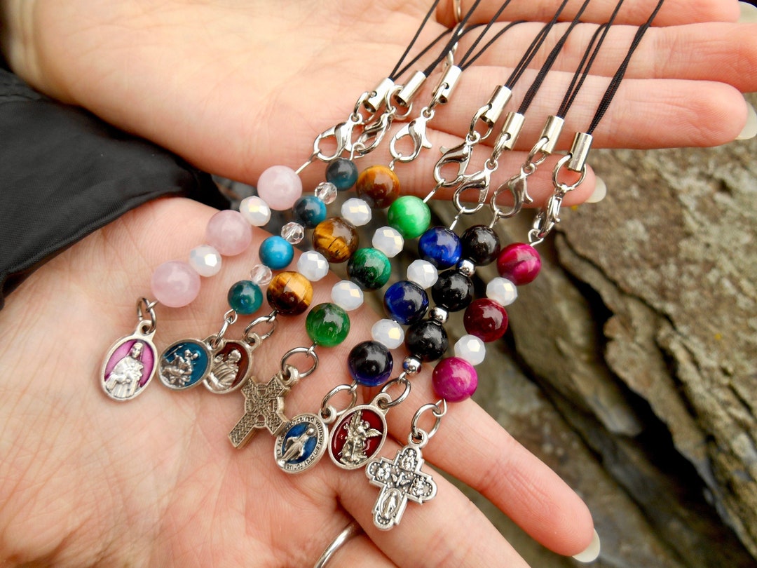 Phone Charm, Beaded Cell Phone Charm, Patron Saint Cellphone Strip ...