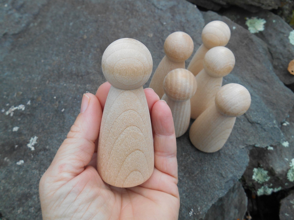 LARGE LADY Peg Dolls, Woman Peg Doll, 6 Unfinished Pegs, Large Angel ...
