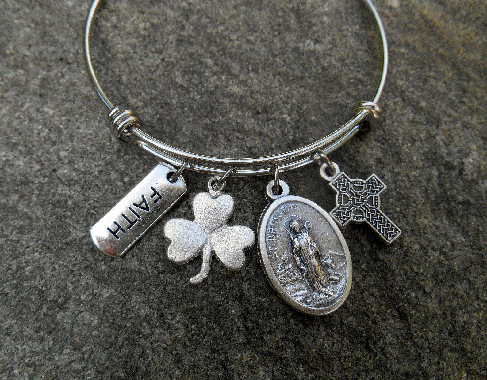 Saint Bridget Bangle Bracelet Stainless Steel Celtic Cross-shamrock ...
