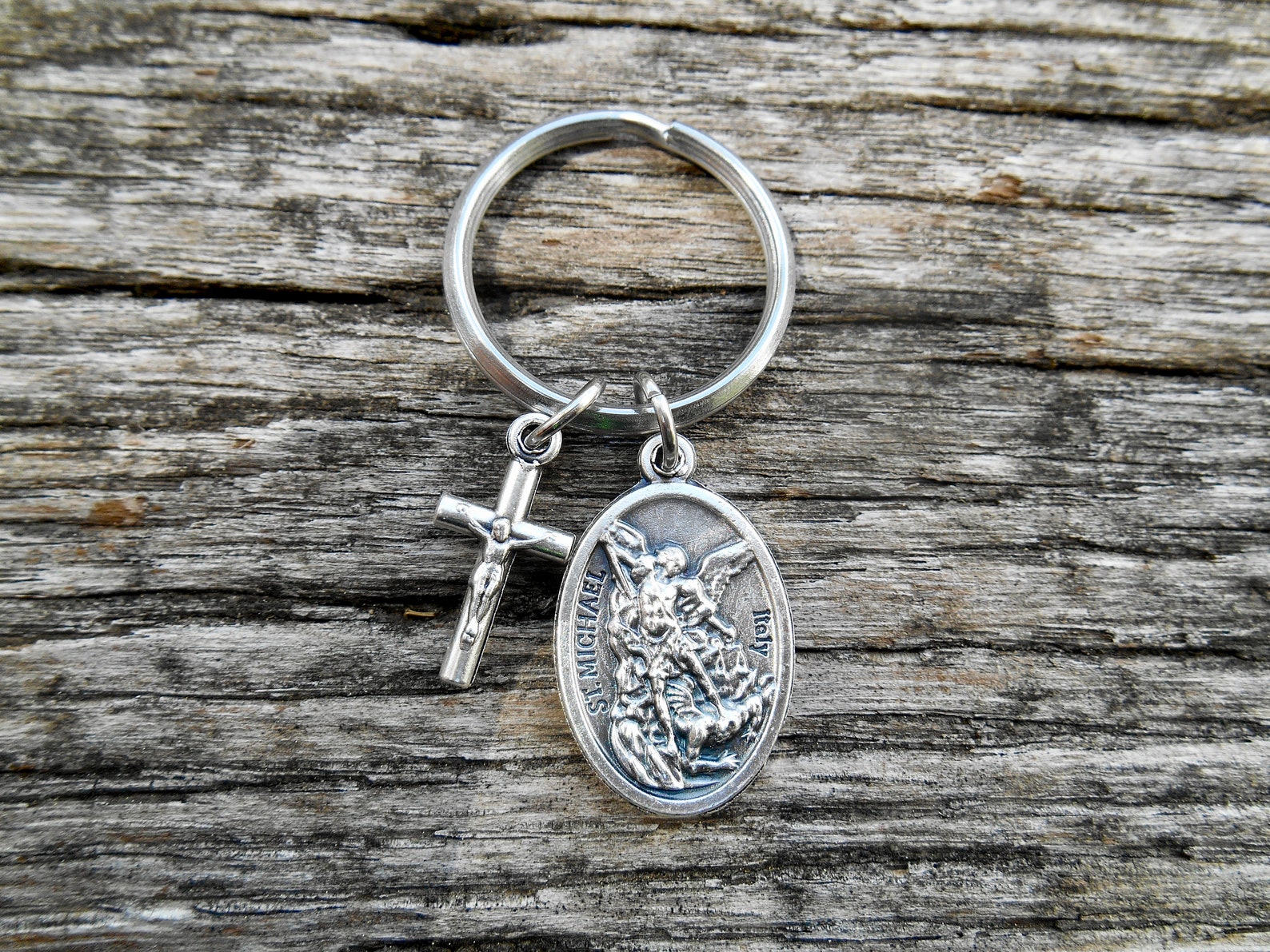 Saint Michael Key Chain- Key Fob- Saint Michael- Split Ring Keychain ...