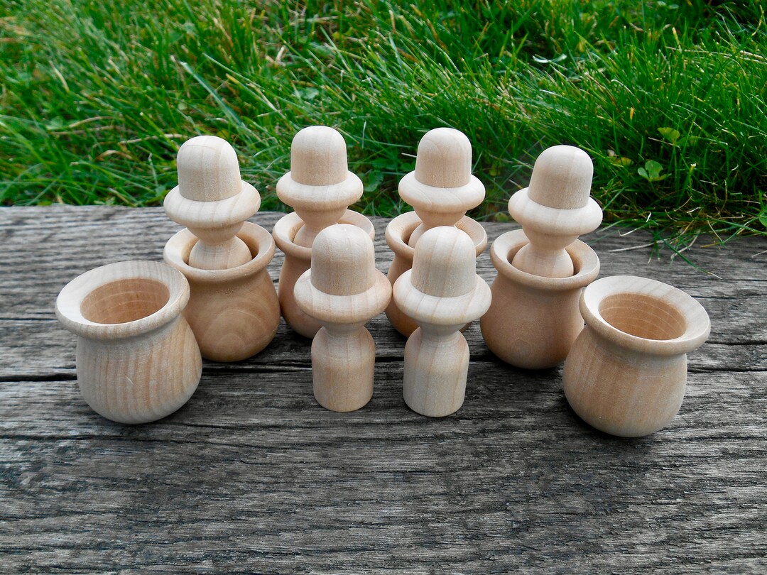 Wooden Cowboy Peg Dolls and Cups, 6 Unfinished Peg Cowboys and Cup ...