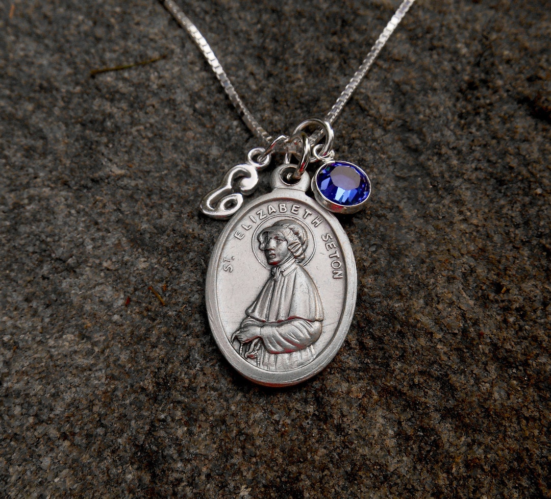 SAINT ELIZABETH ANN Seton Necklace - Personalized Initial, Birthstone ...