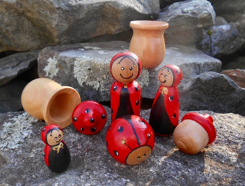 Ladybug Peg Doll Set Montessori Pretend Play Wood Doll Set - Etsy