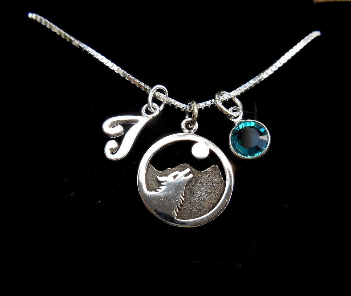 Wolf Charm Howling Wolf Moon Charm Necklace 925 Wolf - Etsy