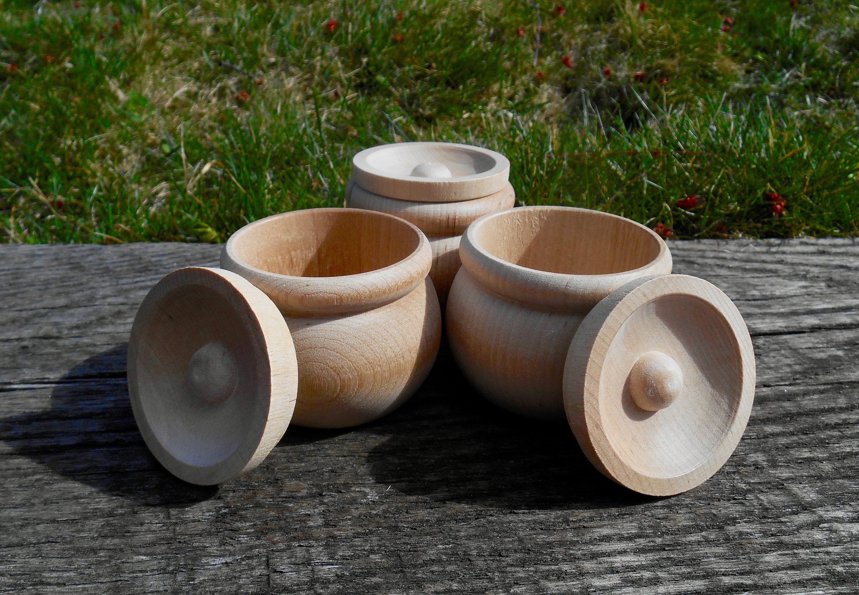 Set of 3 Wood Pots With Lids Montessori Wood Toy Kit Wood - Etsy