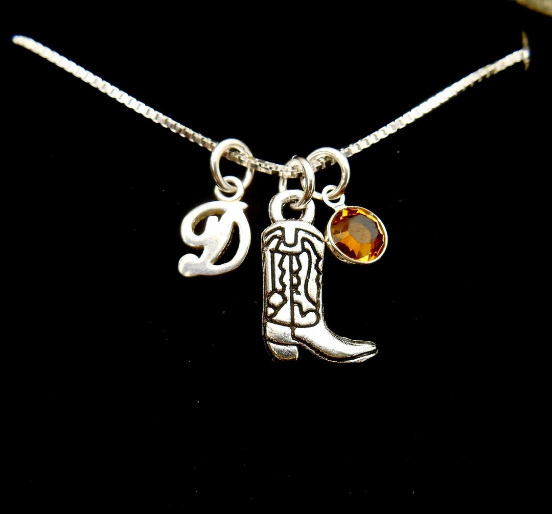 Cowgirl BOOT Charm Necklace, Sterling Silver Box Chain Necklace ...