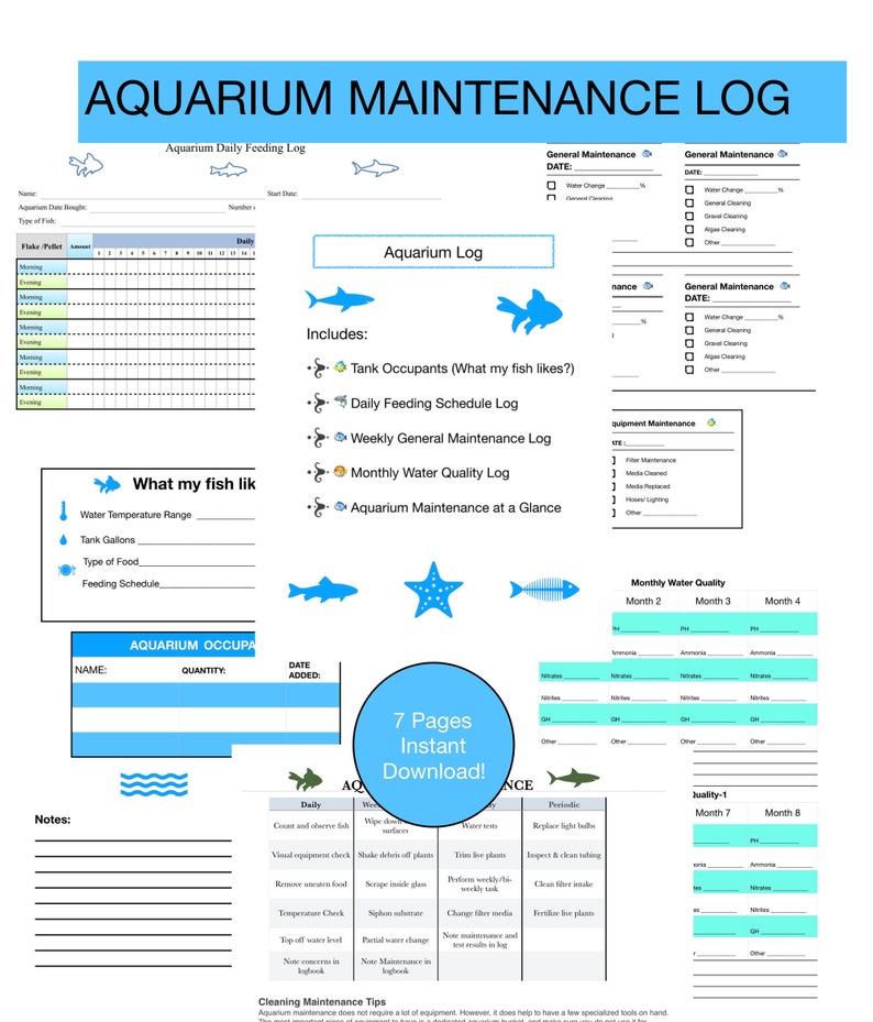 Aquarium Log, Fish Journal, Beginners Aquarium Maintenance Log, Fresh ...