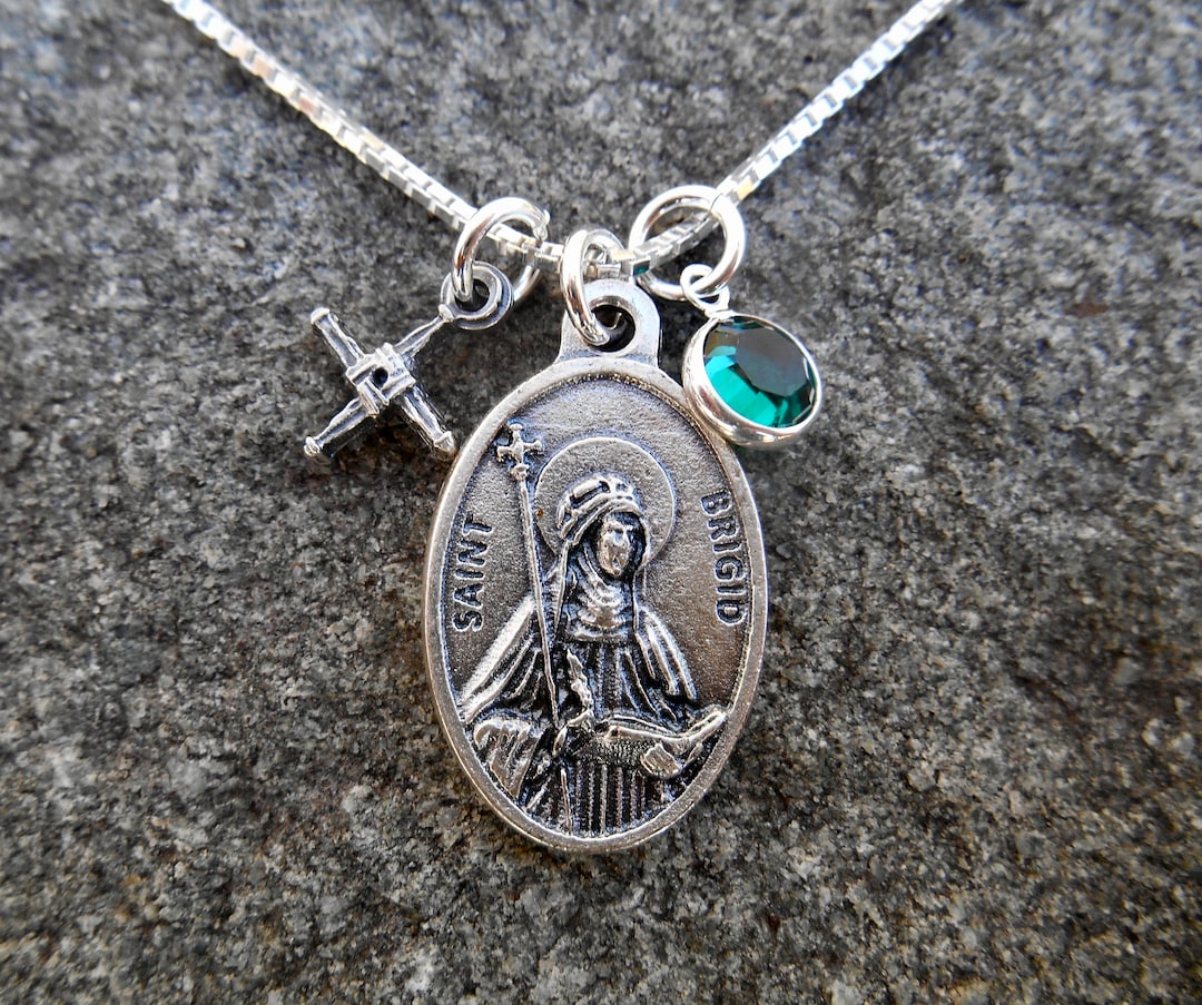 St BRIGID Medal Necklace. Saint Brigid Cross Birthstone Necklace ...