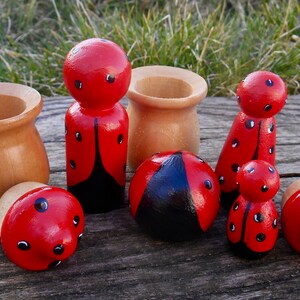 Ladybug Peg Doll Set, Montessori Pretend Play Wood Doll Set, Lady Bird ...