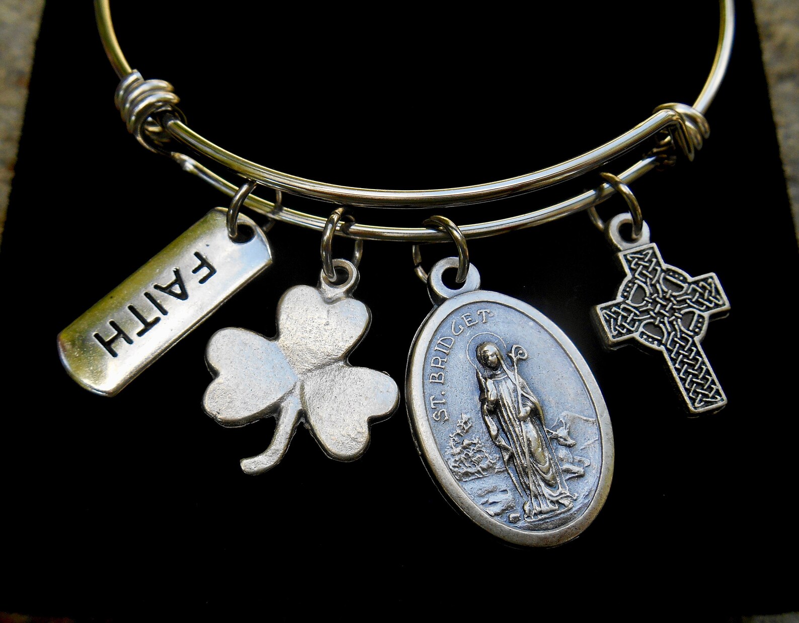 Saint Bridget Bangle Bracelet Stainless Steel Celtic Cross-shamrock ...