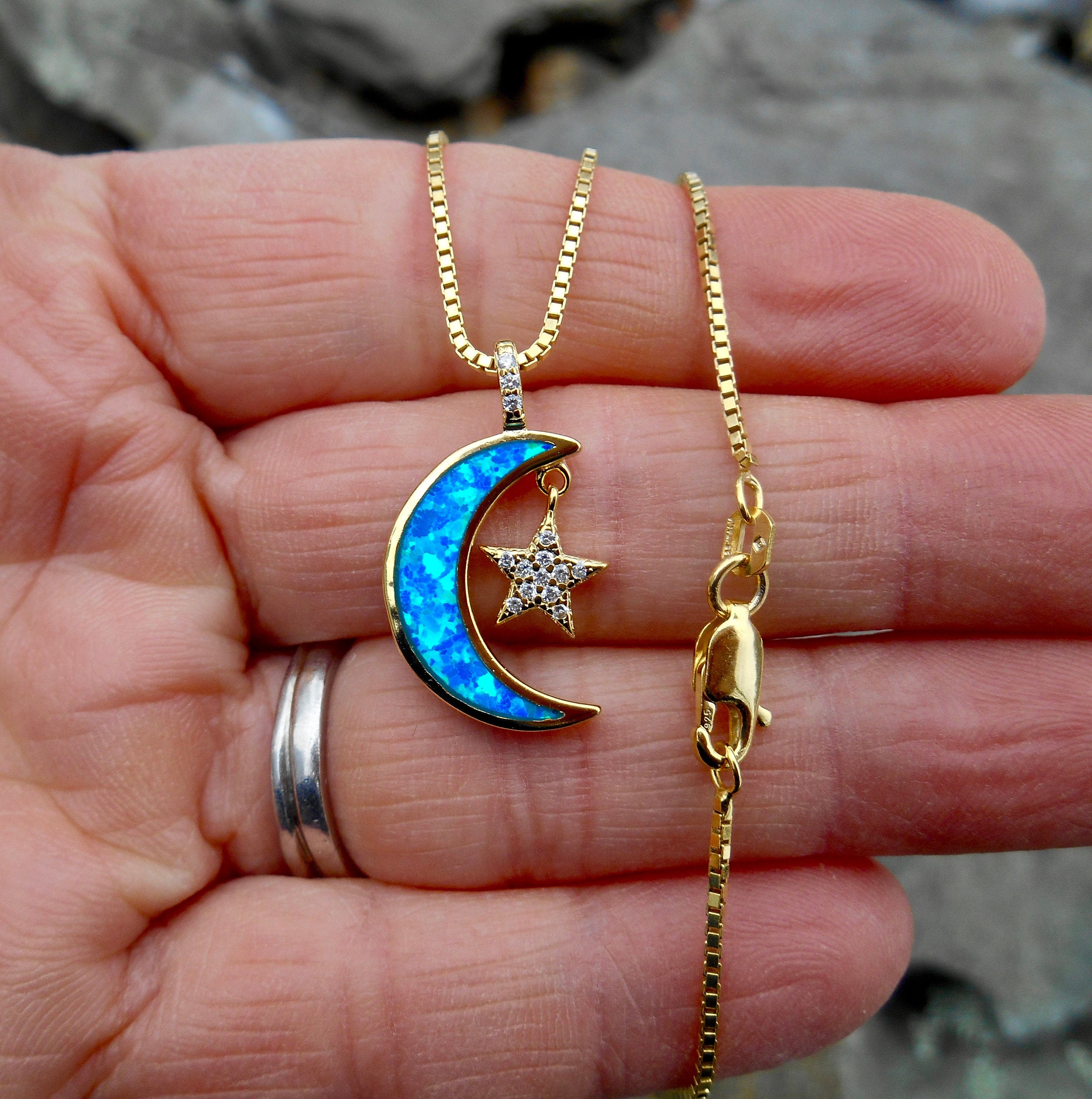 Moon and Star Necklace, Crescent Moon and Star, Gold Plated Moon and Star Necklace, Crescent Moon and Star, Gold Plated