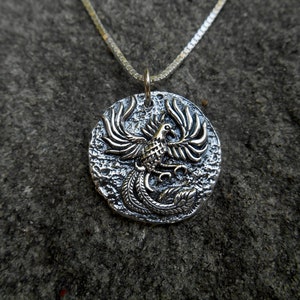 Ancient Coin Replica Pendant, Phoenix Sterling Silver Charm, 925 ...